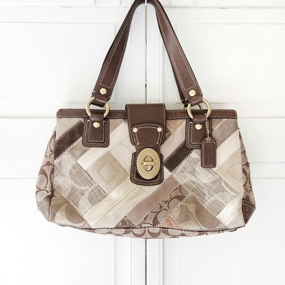 Coach | Bags | Coach Brownmulticolor Leather And Canvas Patchwork ...